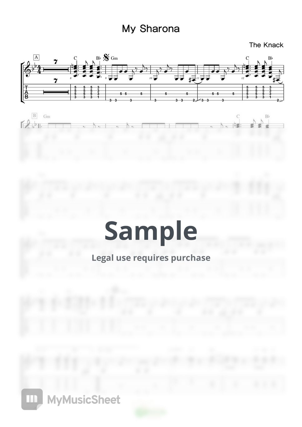 The Knack - My Sharona Tab + 1staff by 빈사마기타나라