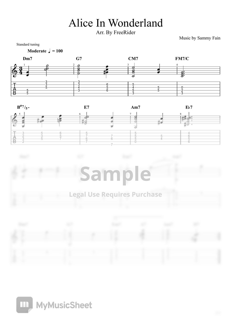 Sammy Fain - Alice In Wonderland (fingerstyle guitar 핑거스타일 기타 ...