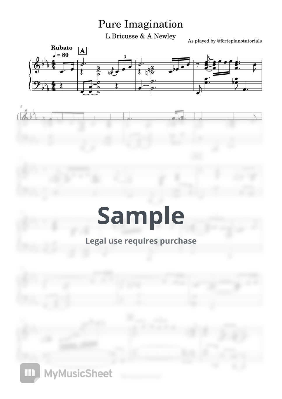 Leslie Bricusse and Anthony Newley - Pure Imagination Sheets by @fortepianotutorials