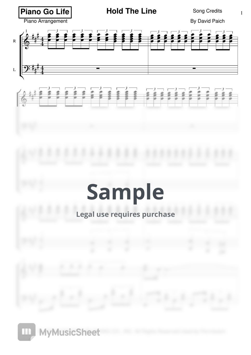 Toto - Hold The Line Sheets by Piano Go Life