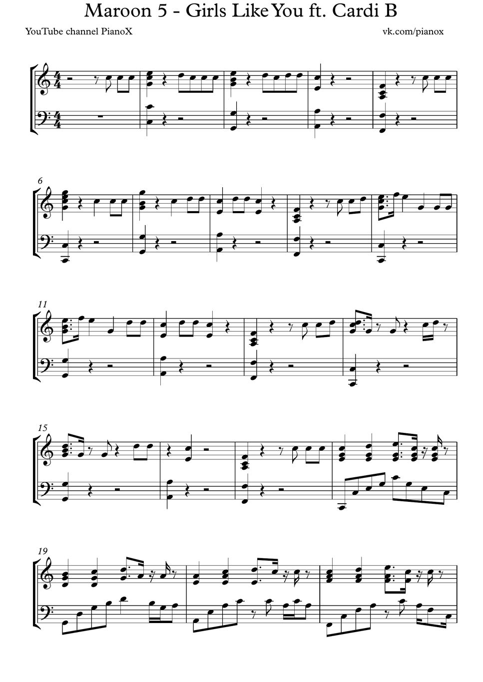 Maroon 5 - Girls Like You (ft. Cardi B) Sheets by PianoX