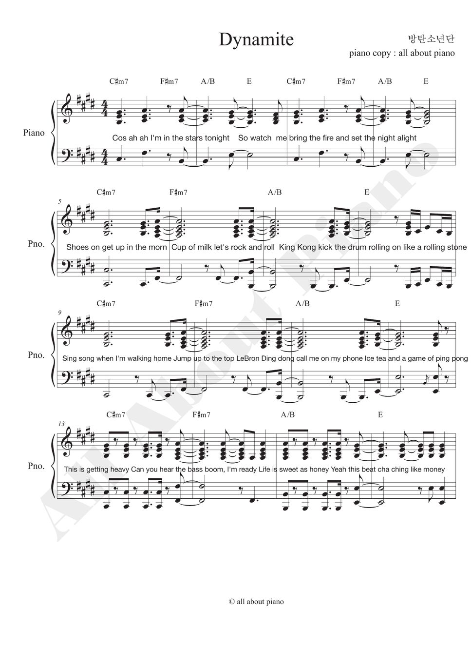 BTS - Dynamite Sheet by all about piano