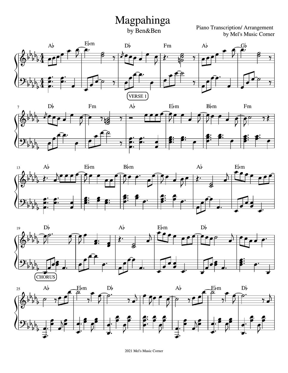 Ben&Ben - Magpahinga (piano sheet music) Sheet by Mel's Music Corner