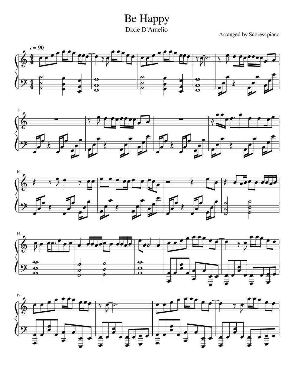 Dixie D'Amelio - Be Happy 樂譜 by Scores4piano