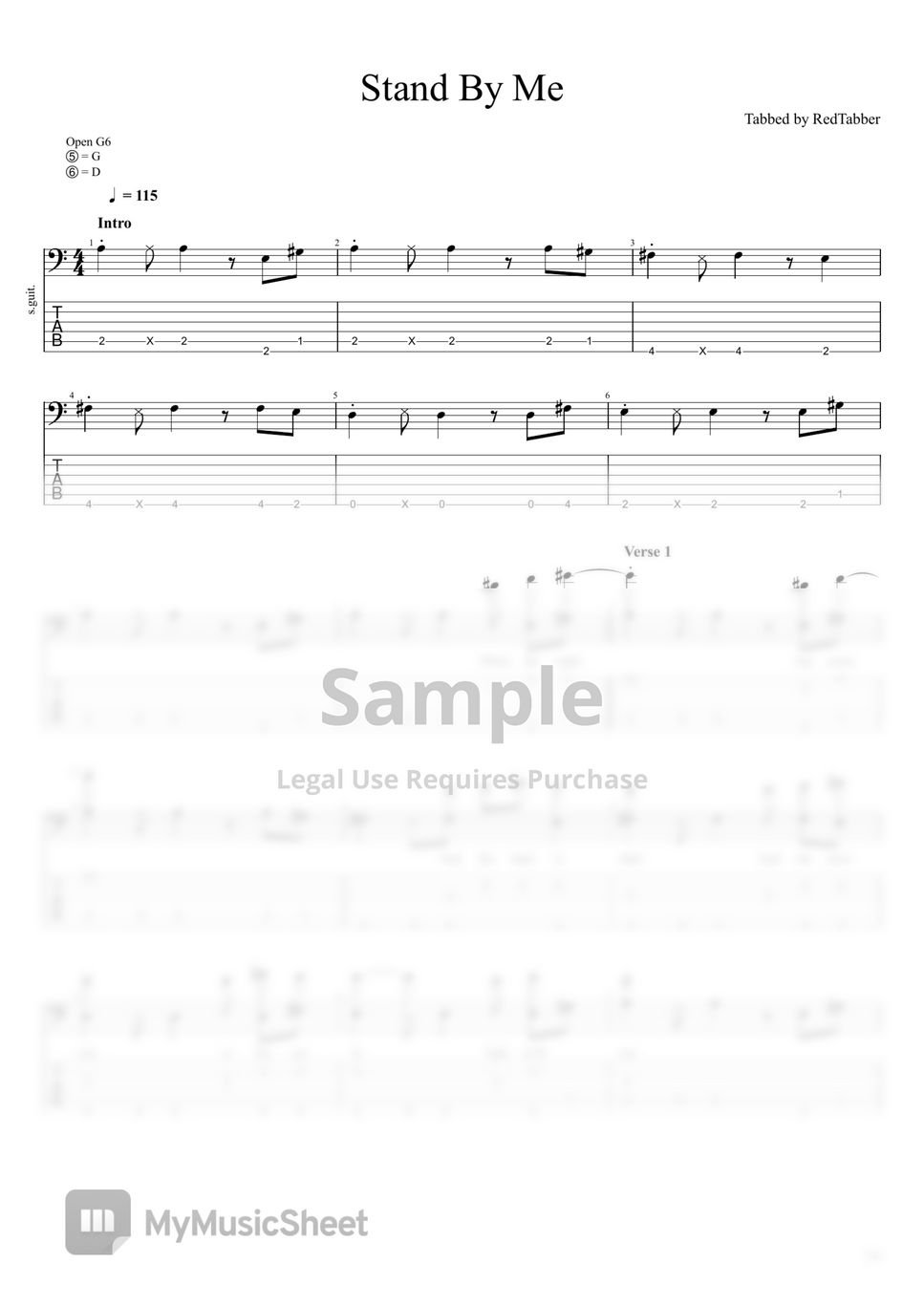 Ben E King - Stand By Me (fingerstyle) Sheet Music by RedTabber