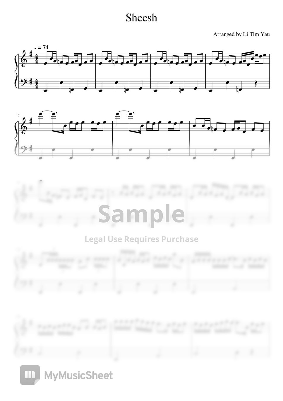 MIRROR - Sheesh (Piano Cover) Sheets by Li Tim Yau