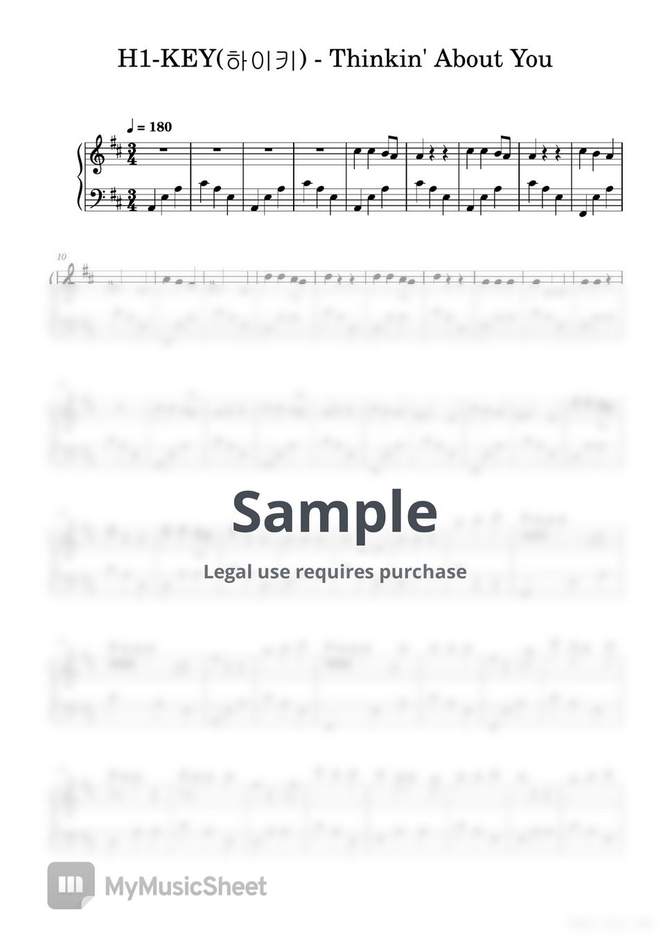 H1-KEY - Thinkin About You Sheet Music by 피아노치는 기린