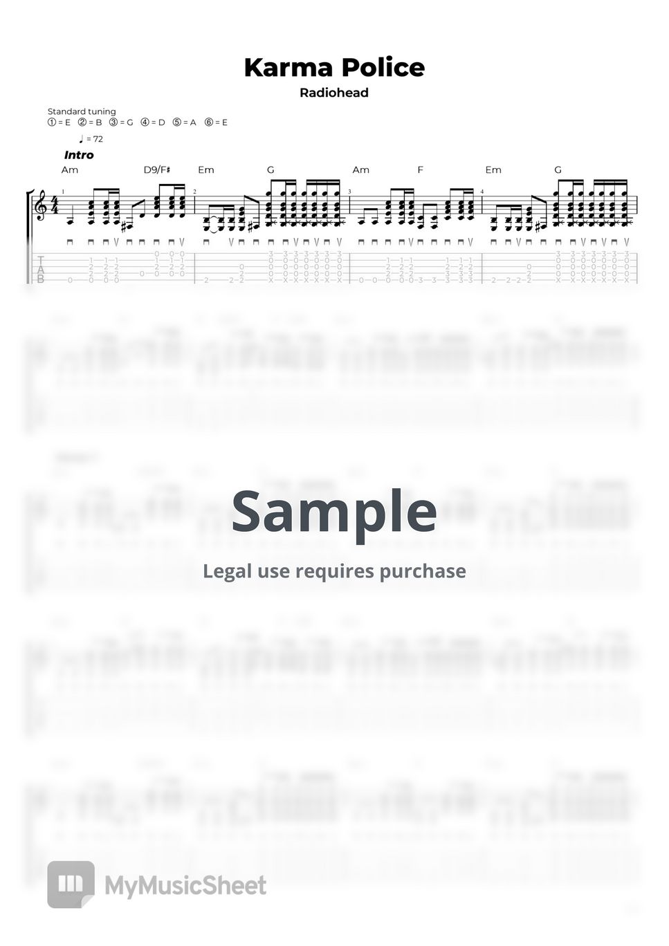 Radiohead - Karma Police Sheet Music by Nikola Gugoski
