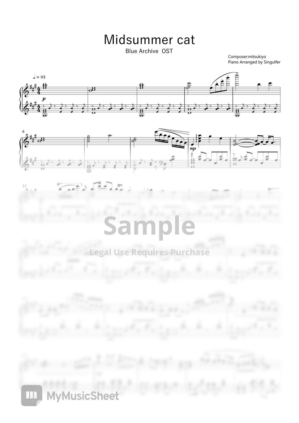 碧蓝档案 - Midsummer cat (钢琴版) Sheet Music by Singulfer-小言