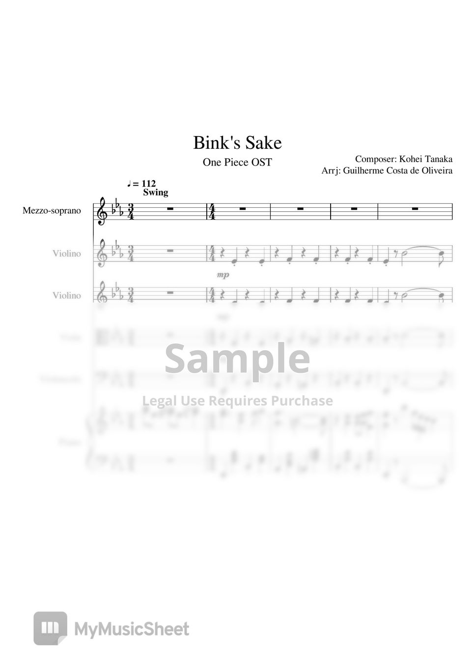 Kohei Tanaka - Bink's Sake Vocal Sheet Music PDF | Guilherme Costa de Oliveira | mymusic5