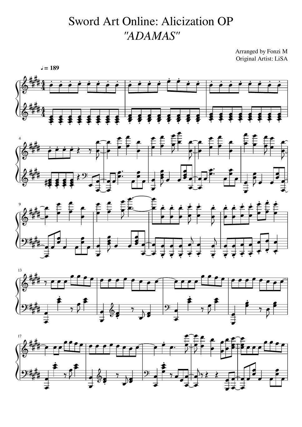 LiSA - Sword Art Online: Alicization OP - "ADAMAS" 楽譜 by Fonzi M