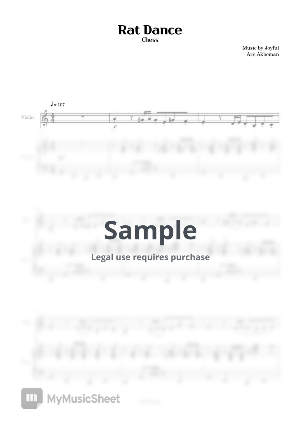 joyful - Rat Dance (Chess Type Beat) (Vln,Pf) Sheet Music by Akboman