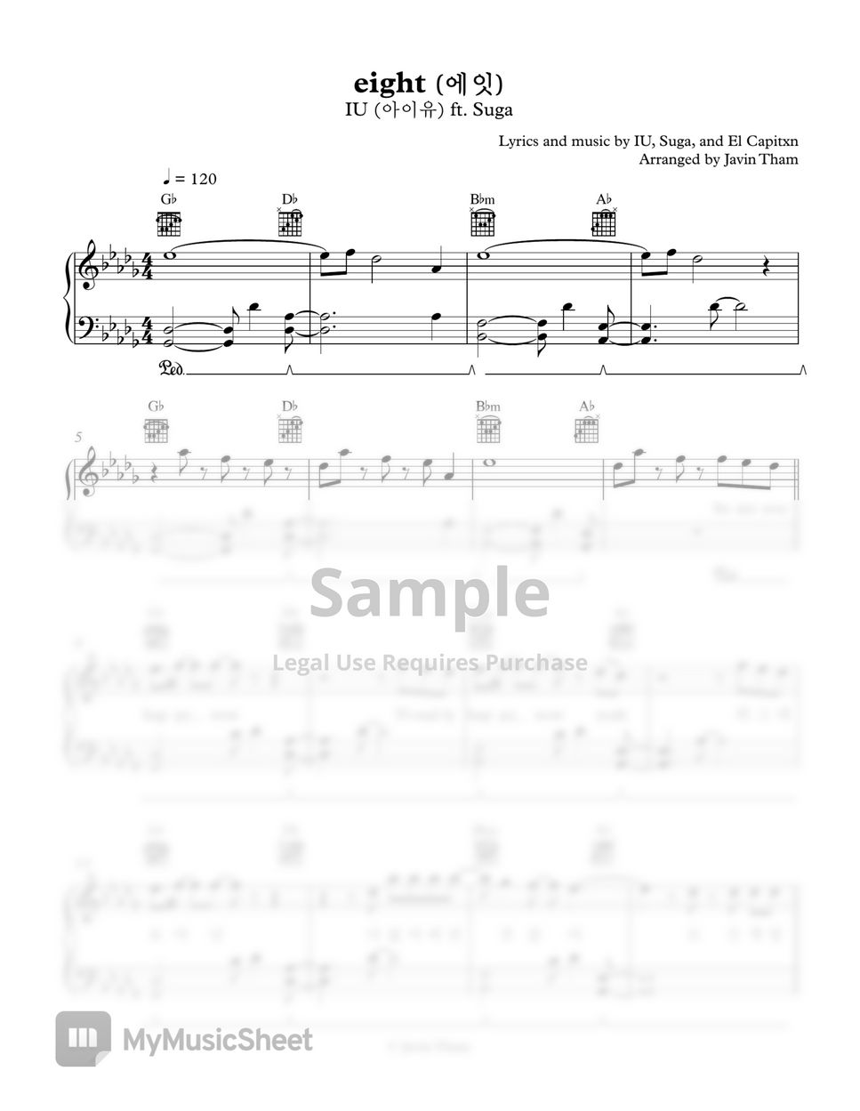 IU (아이유) - eight (에잇) (ft. Suga) 악보 by Javin Tham