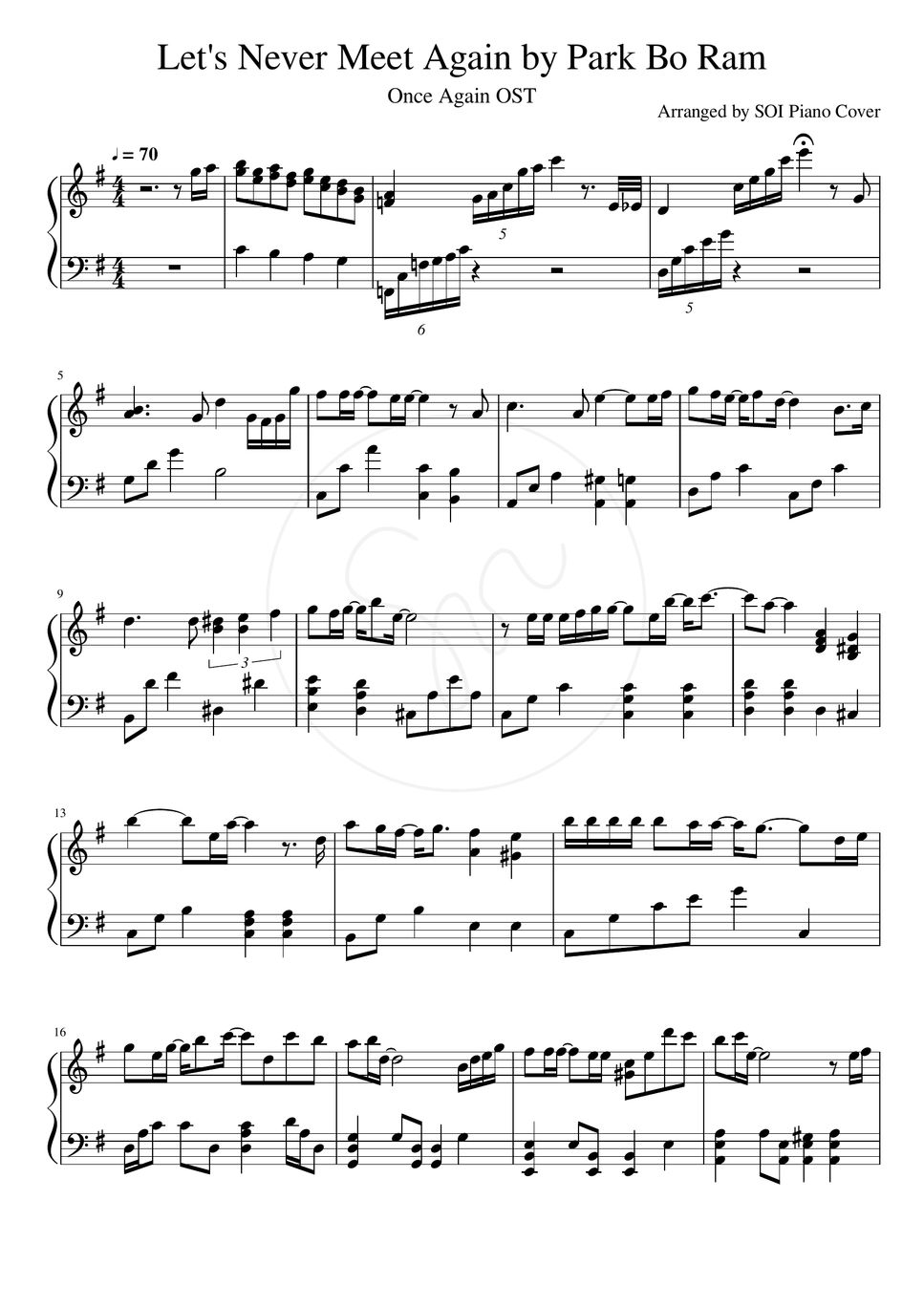 [Once Again OST] Park Bo Ram - Let's Never Meet Again (Solo Piano ...