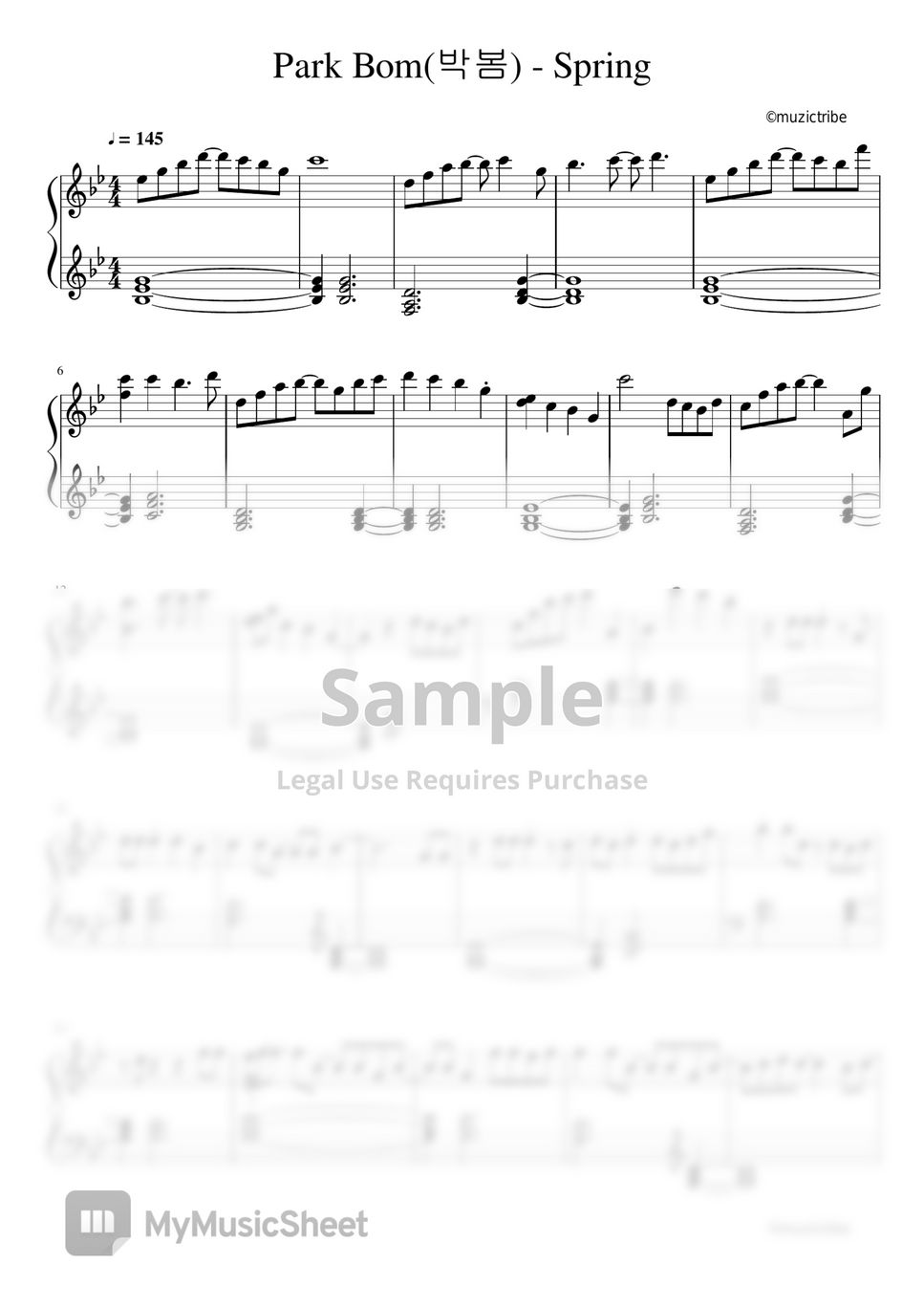 PARK BOM(박봄) - Spring(봄) - Piano Sheet + MP3 악보