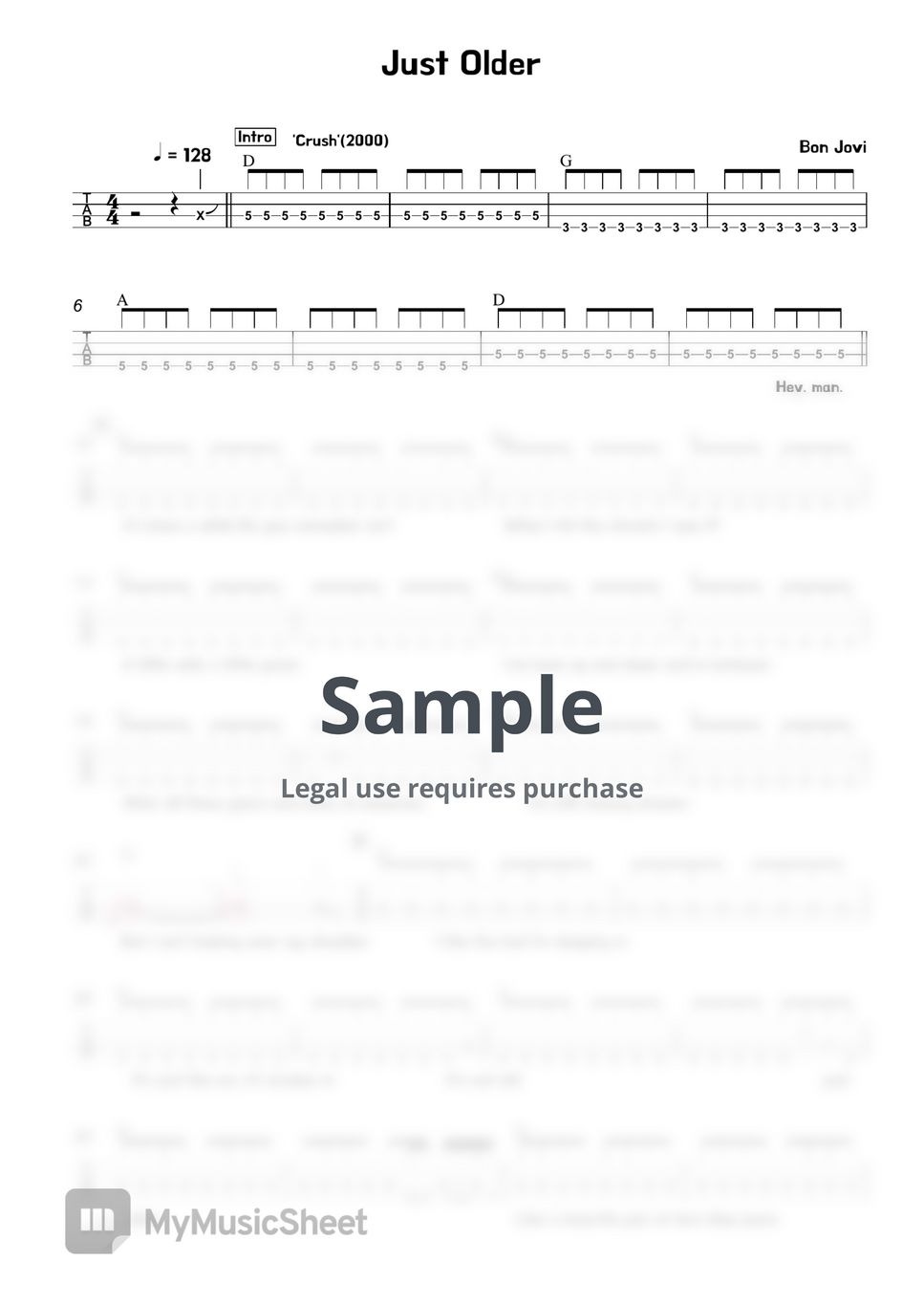 Bon Jovi - Just Older Sheets by 김미(Kimme)