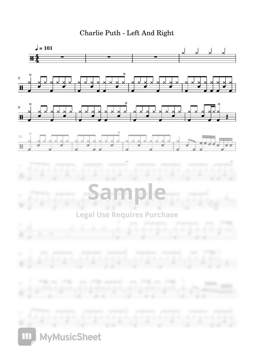 Charlie Puth - Charlie Puth - Left And Right (드럼악보) Bản nhạc by 신희선