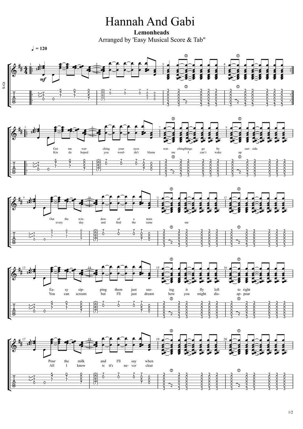 Lemonheads - Hannah And Gabi (Tab For Acoustic Live Version) نقر + طبقة ...