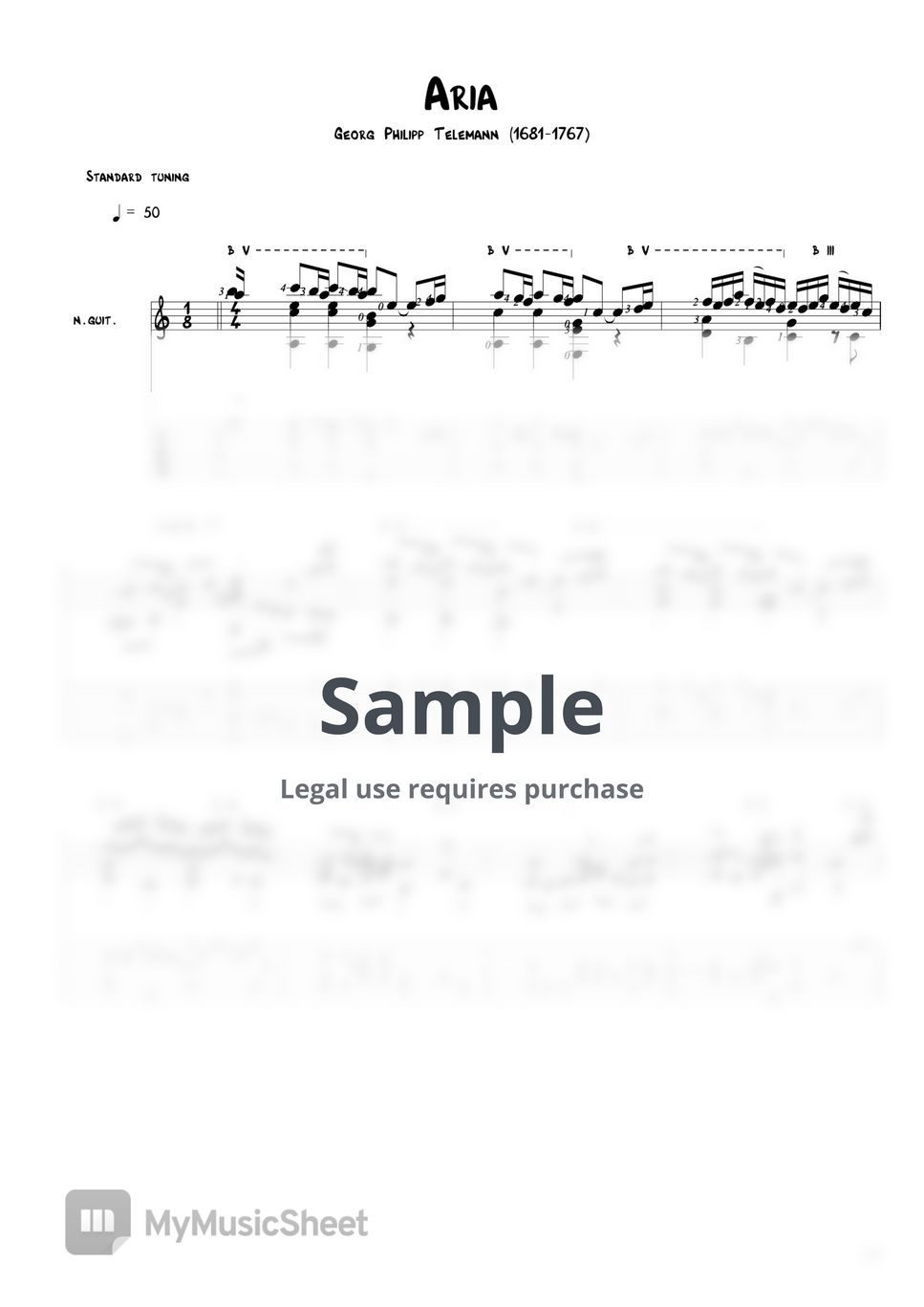 Georg Philipp Telemann - Aria Tab + 1staff by Agape Guitar