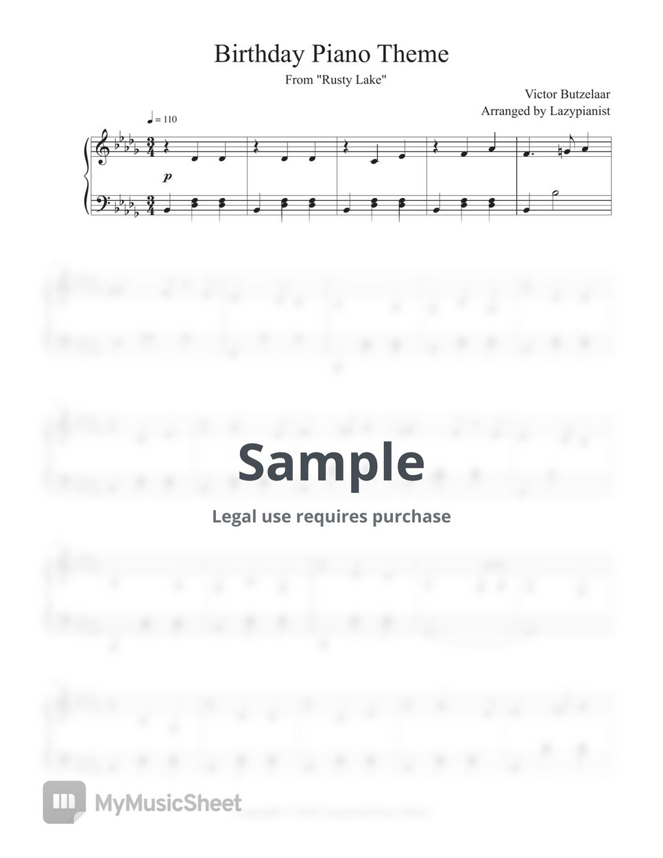 Victor Butzelaar - Birthday Theme (From "Rusty Lake") Sheet Music by ...