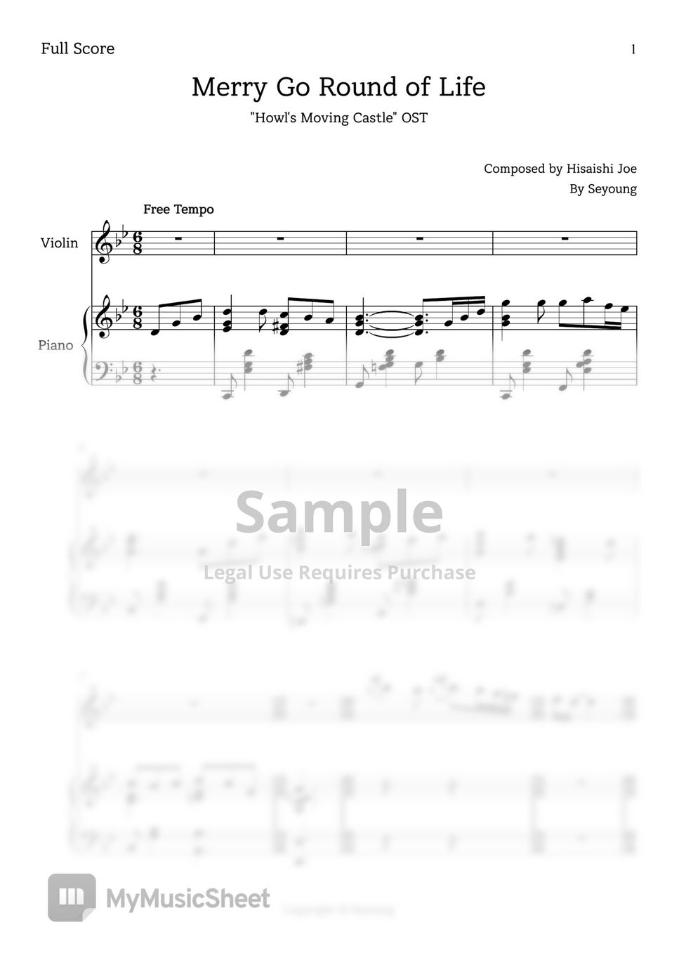 Hisaishi Joe Merry Go Round Of Life Howls Moving Castle Ost Sheets
