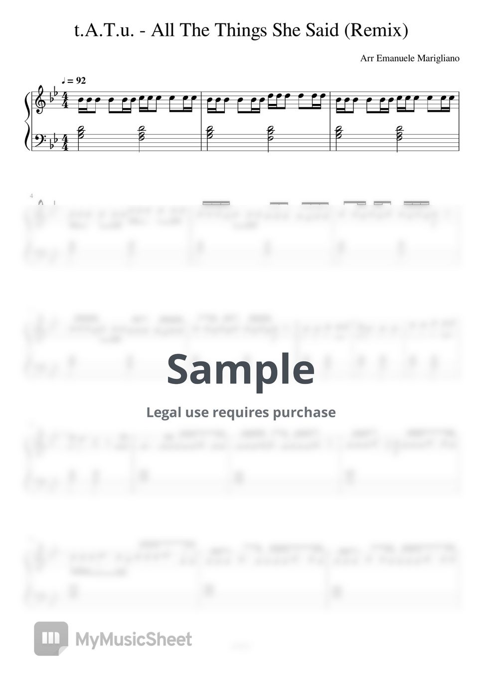 t.A.T.u - All the Things she Said REMIX Sheets by J4zzman