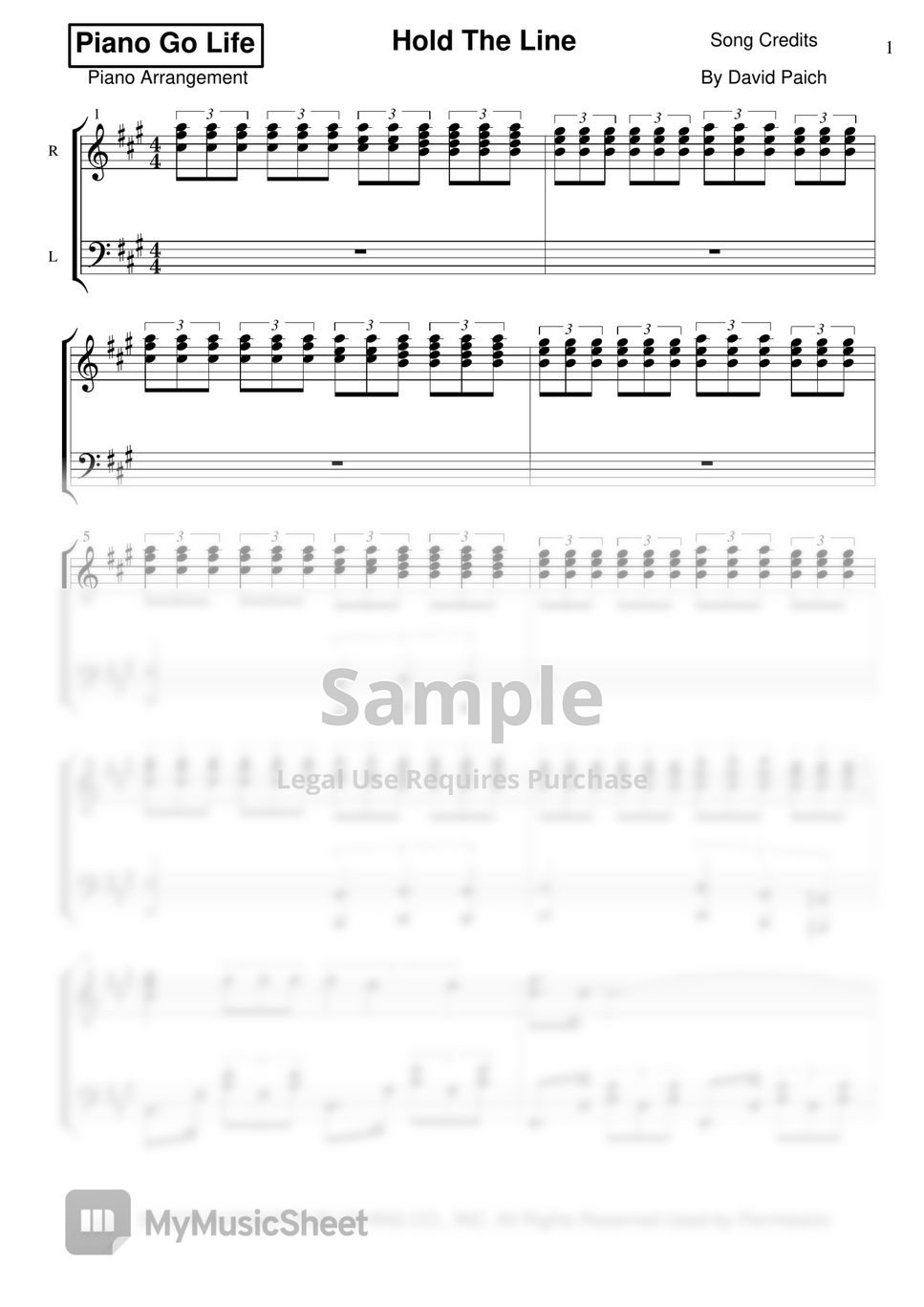 Toto - Hold The Line Sheet by Piano Go Life