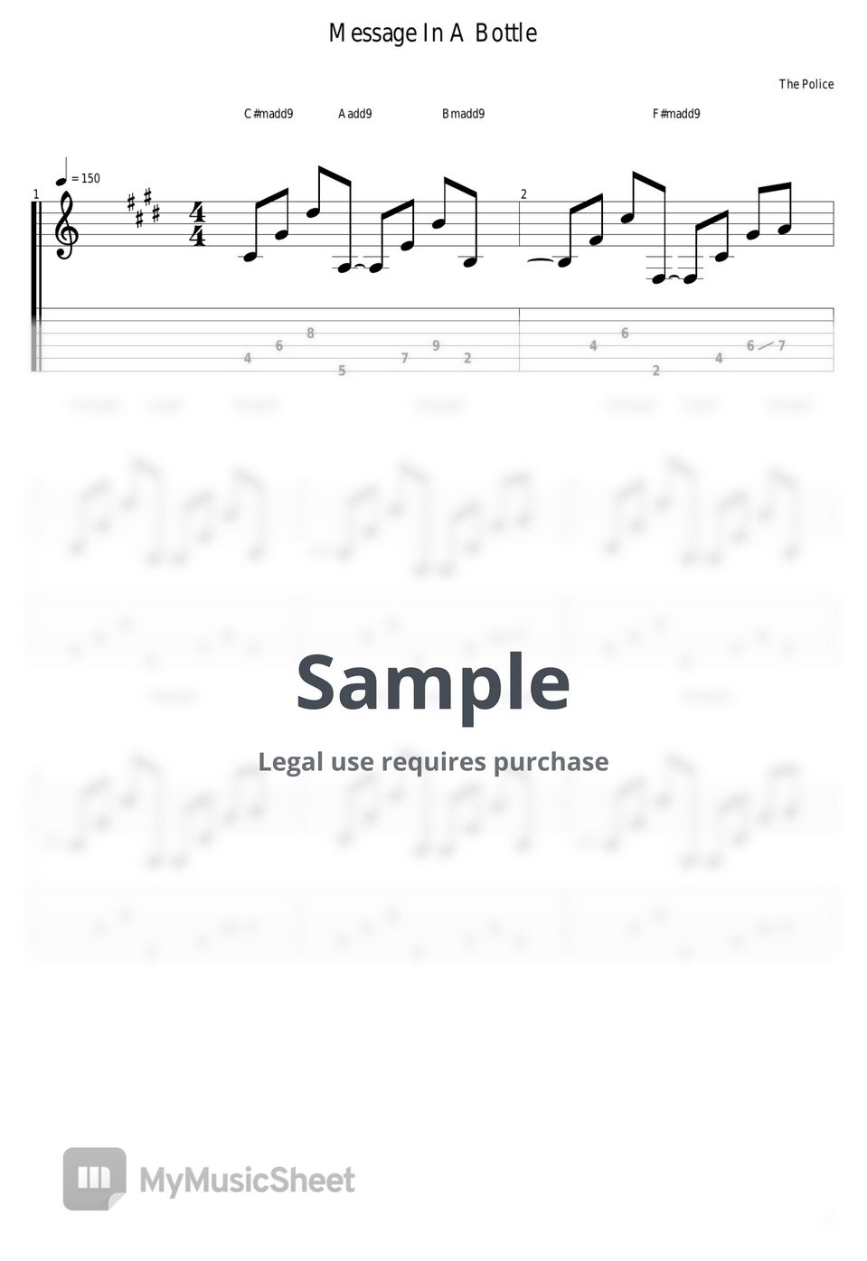 The Police - Message In A Bottle Tab + 1staff by guitar cover with tab