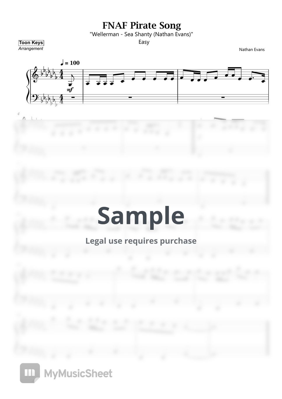 Nathan Evans - Sea Shanty - Wellerman (FNAF Pirate Song Version) 악보 by ...