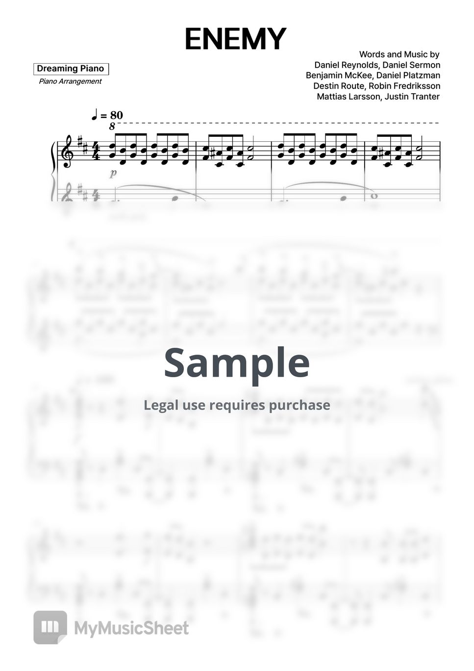 Imagine Dragons - Enemy Partition musicale by Dreaming Piano