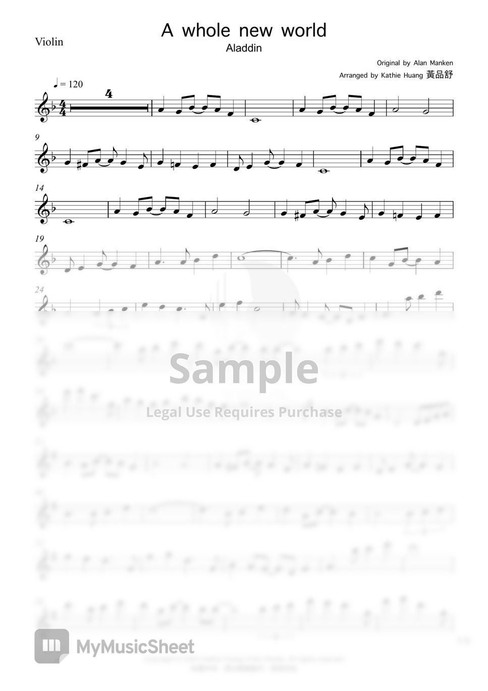 Alan Manken - A Whole New World (Aladdin OST) แผ่น by Kathie Violin