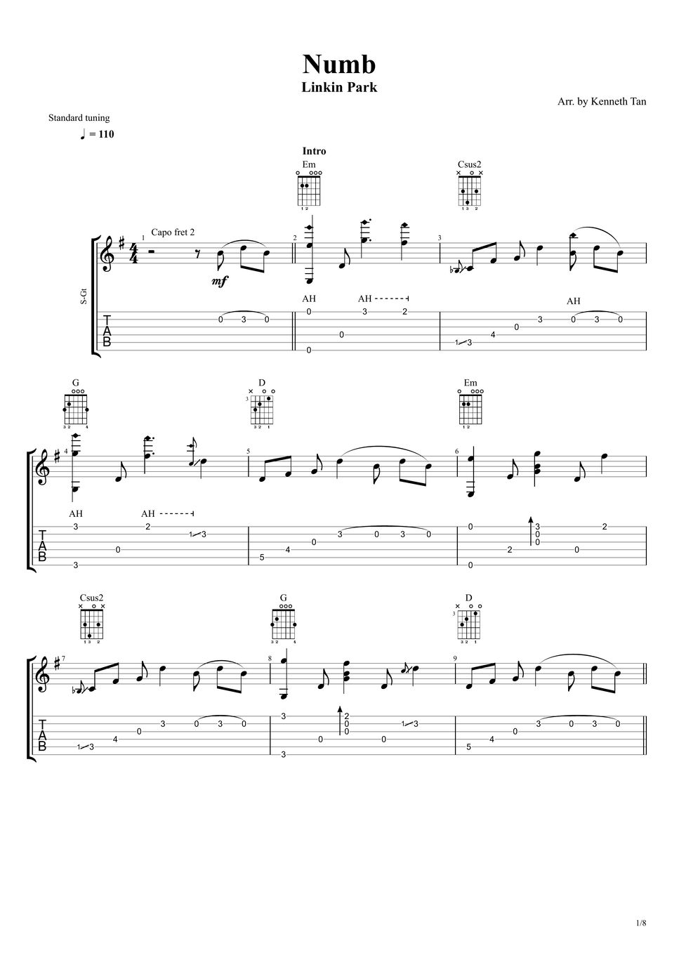 Linkin Park | Fingerstyle Guitar - Numb 악보 by Kenneth Acoustic