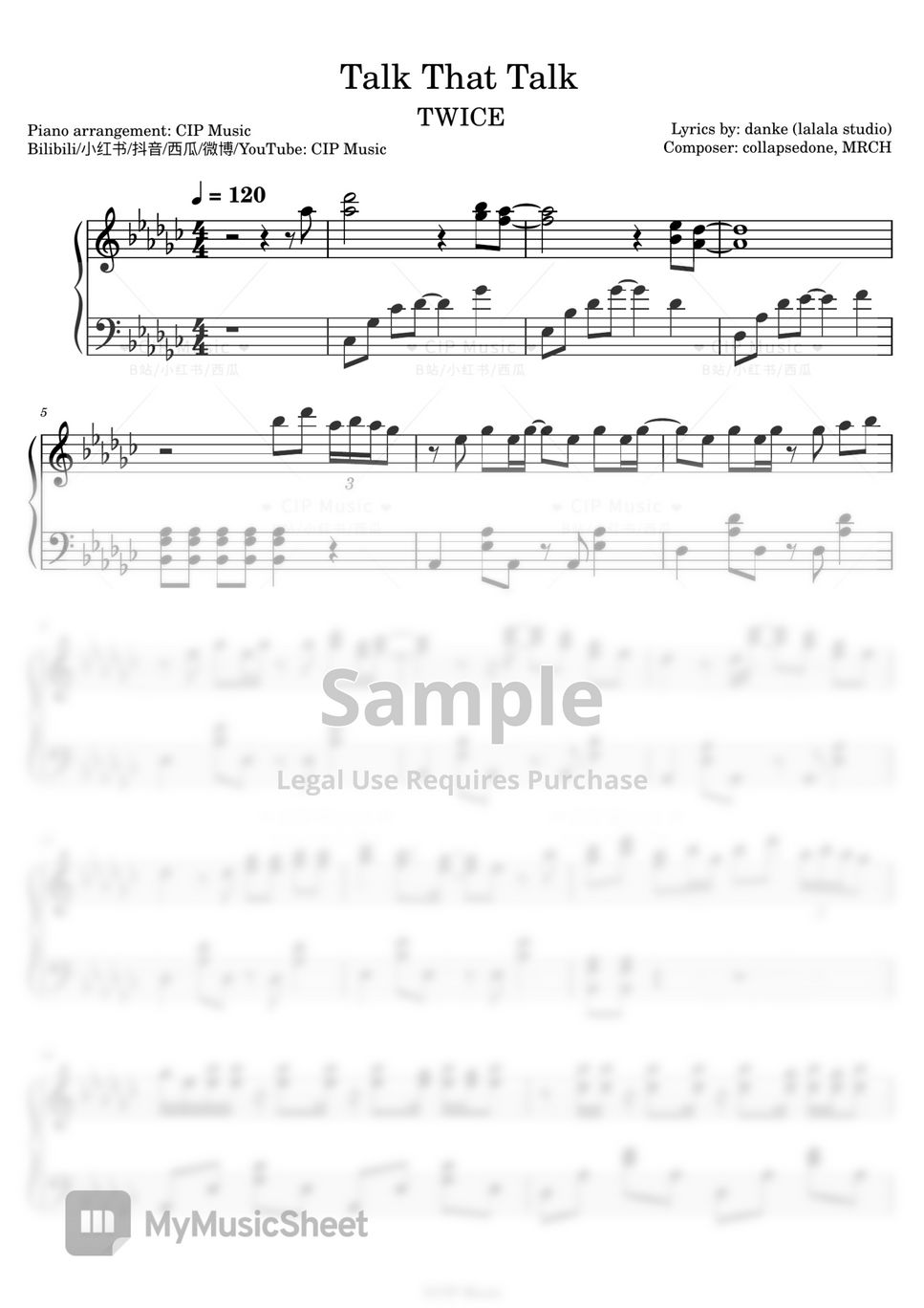 TWICE - Talk That Talk ((+2 copies of numbered musical notation)) Sheet ...