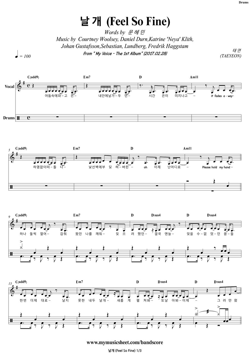 TAEYEON - Feel So Fine | Band Score Sheet