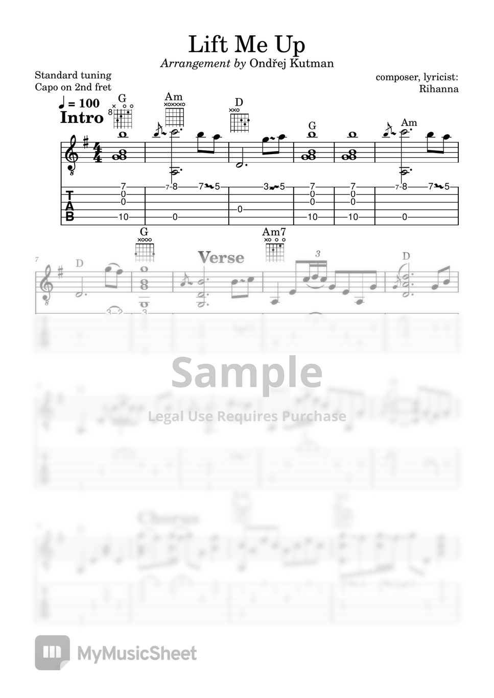 Rihanna - Lift Me Up Tab + 1staff by Ondřej Kutman