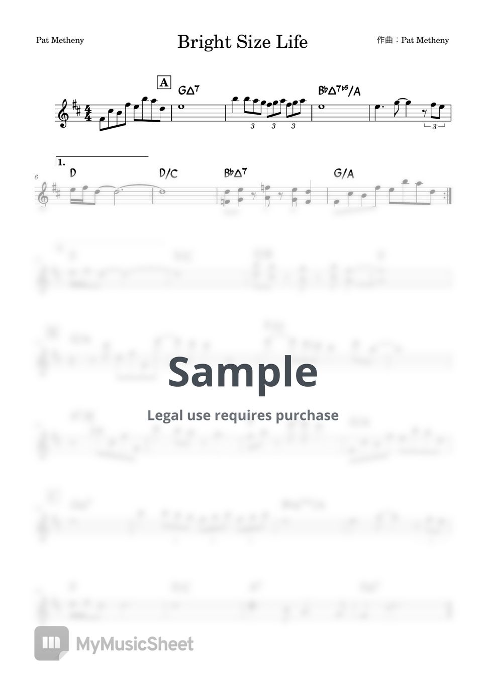 Pat Metheny - Bright Size Life (セッション用リードシート) 악보 by 箱譜屋