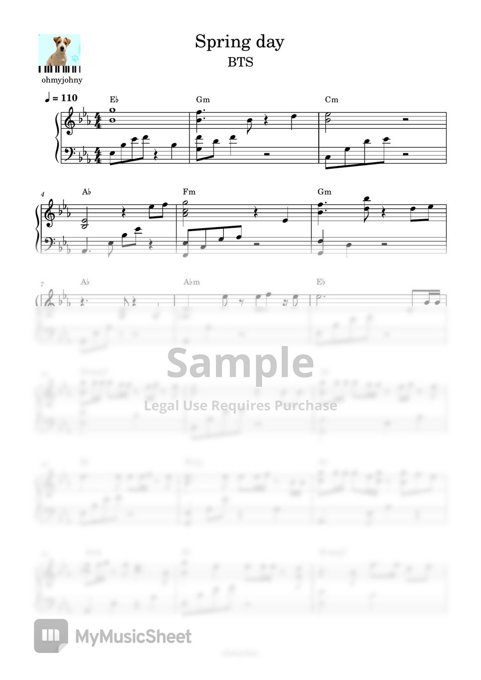 BTS(방탄소년단) - Spring day 봄날 (Piano) Sheets by OhMyJohny