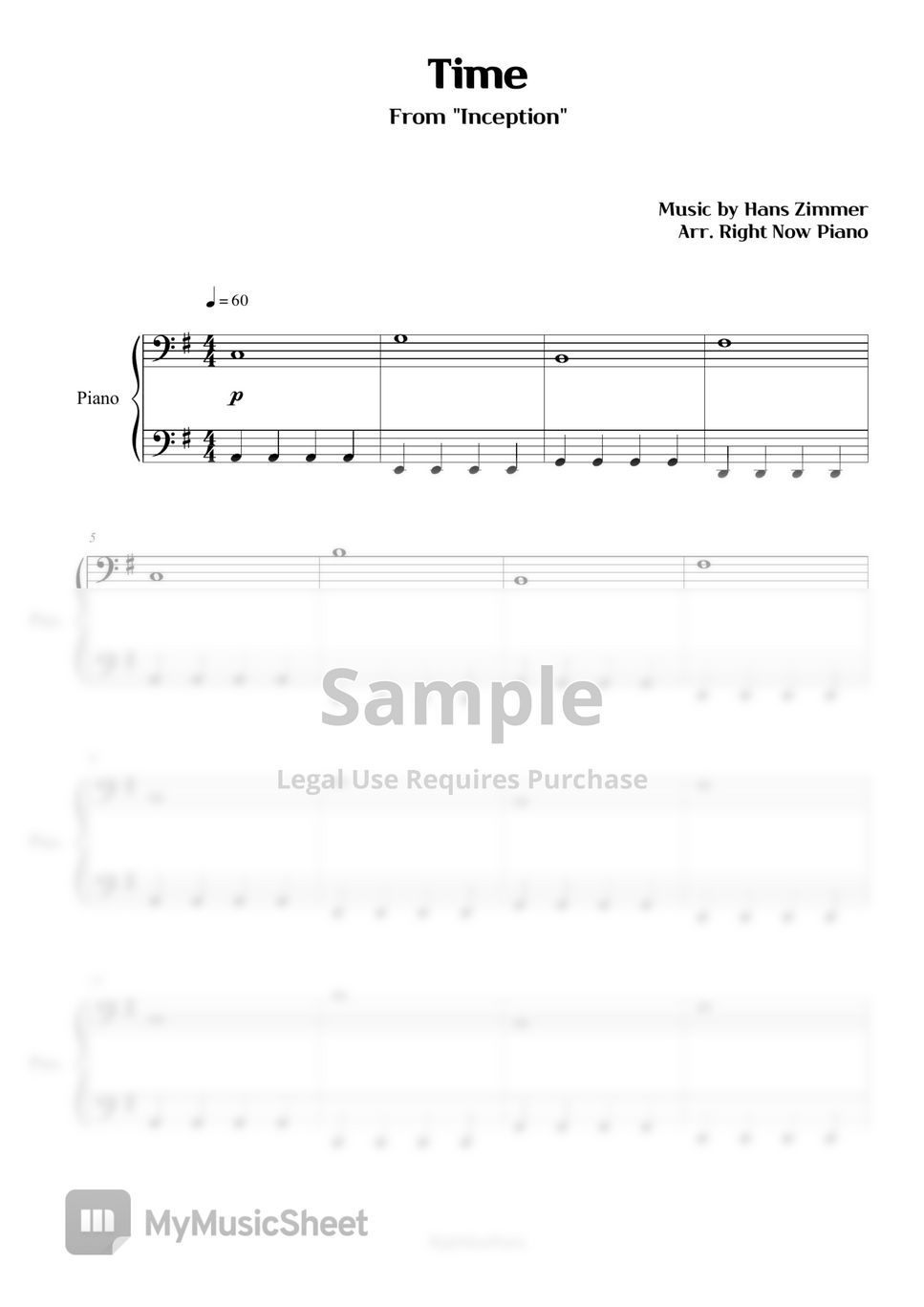Inception - Time Sheet Music by Right Now Piano
