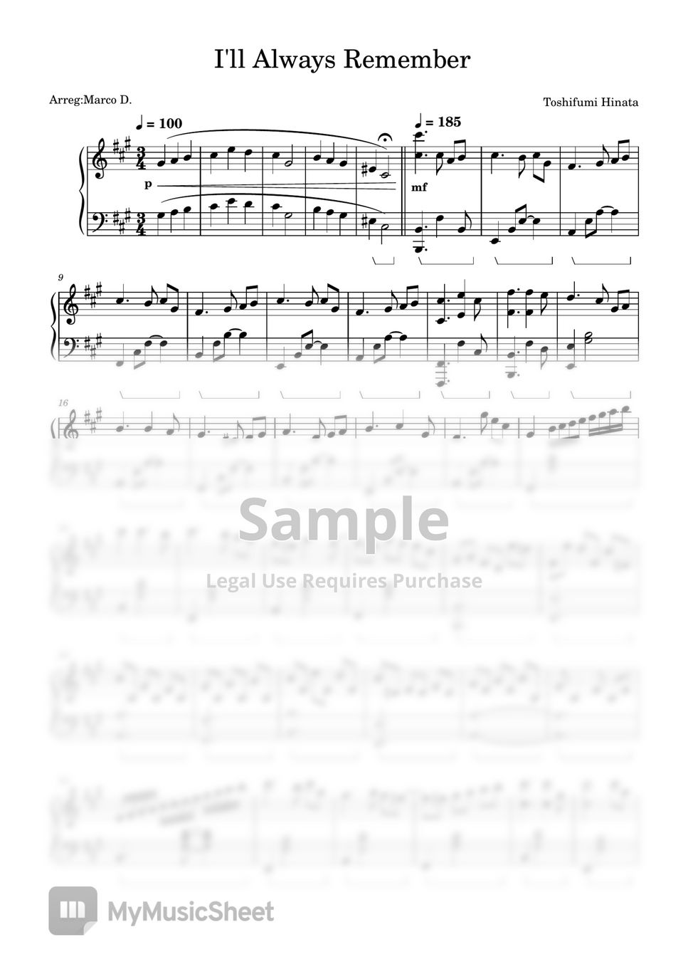 Toshifumi Hinata - I'll Always Remember Bản nhạc by Marco D.