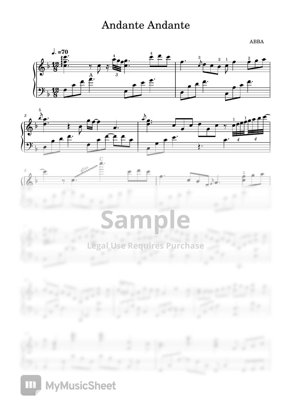 ABBA - Andante Andante (Piano Solo) แผ่น by SangHeart Play