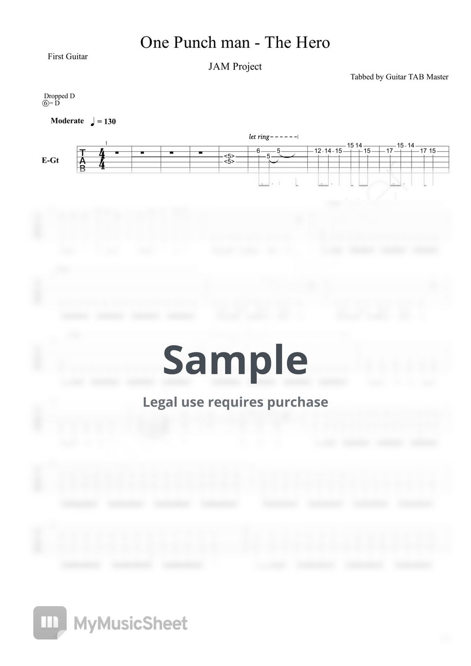 JAM Project - The hero Sheets by Guitar TAB Master