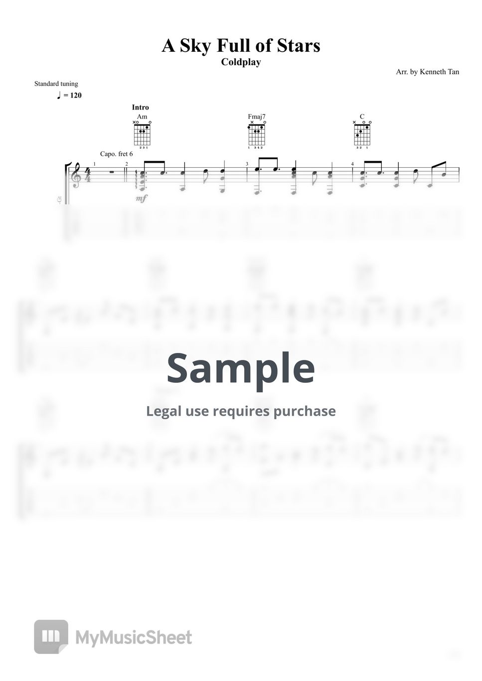 Coldplay | Fingerstyle Guitar - A Sky Full of Stars Sheet Music by ...