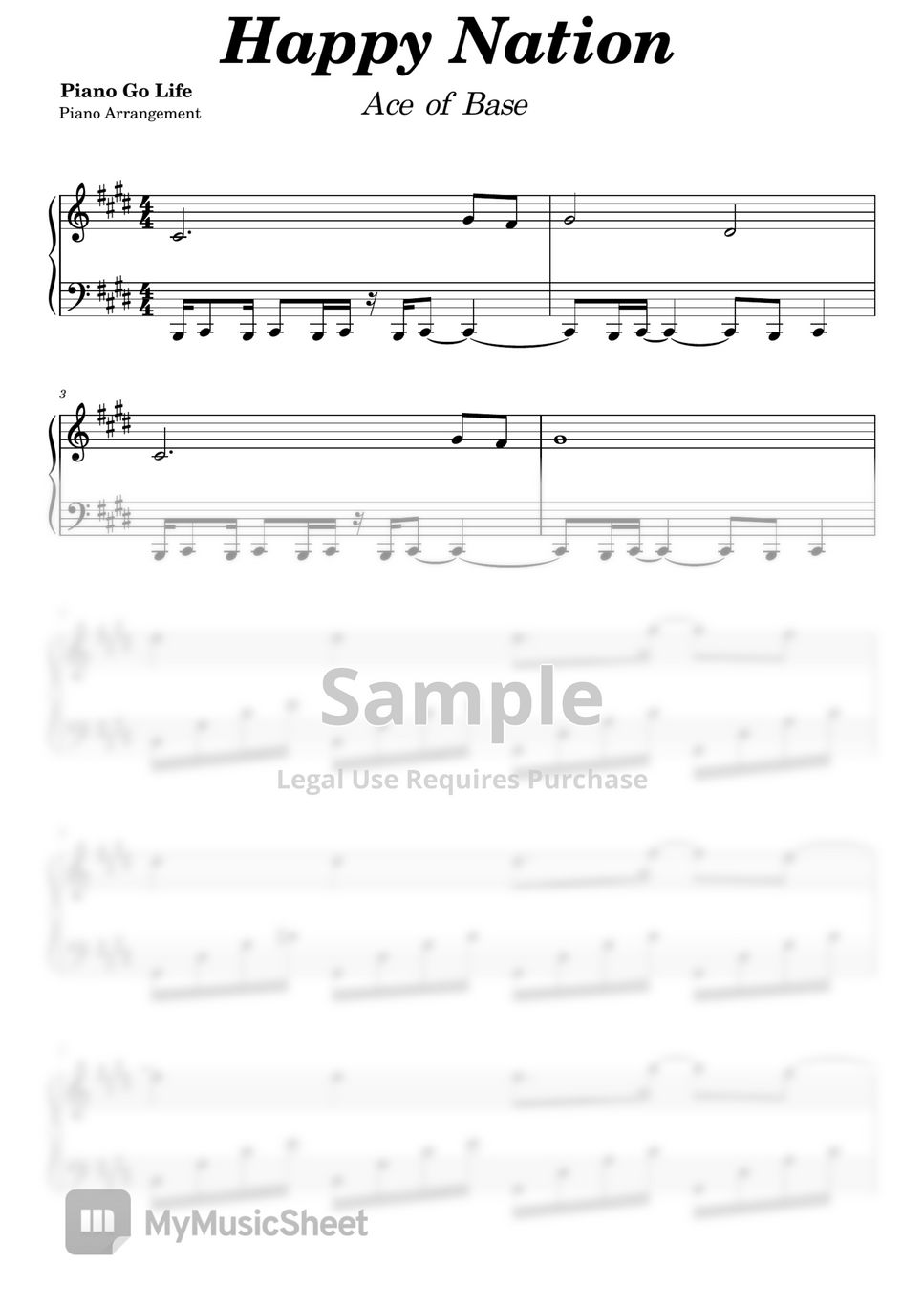 Ace Of Base - Happy Nation Sheet by Piano Go Life