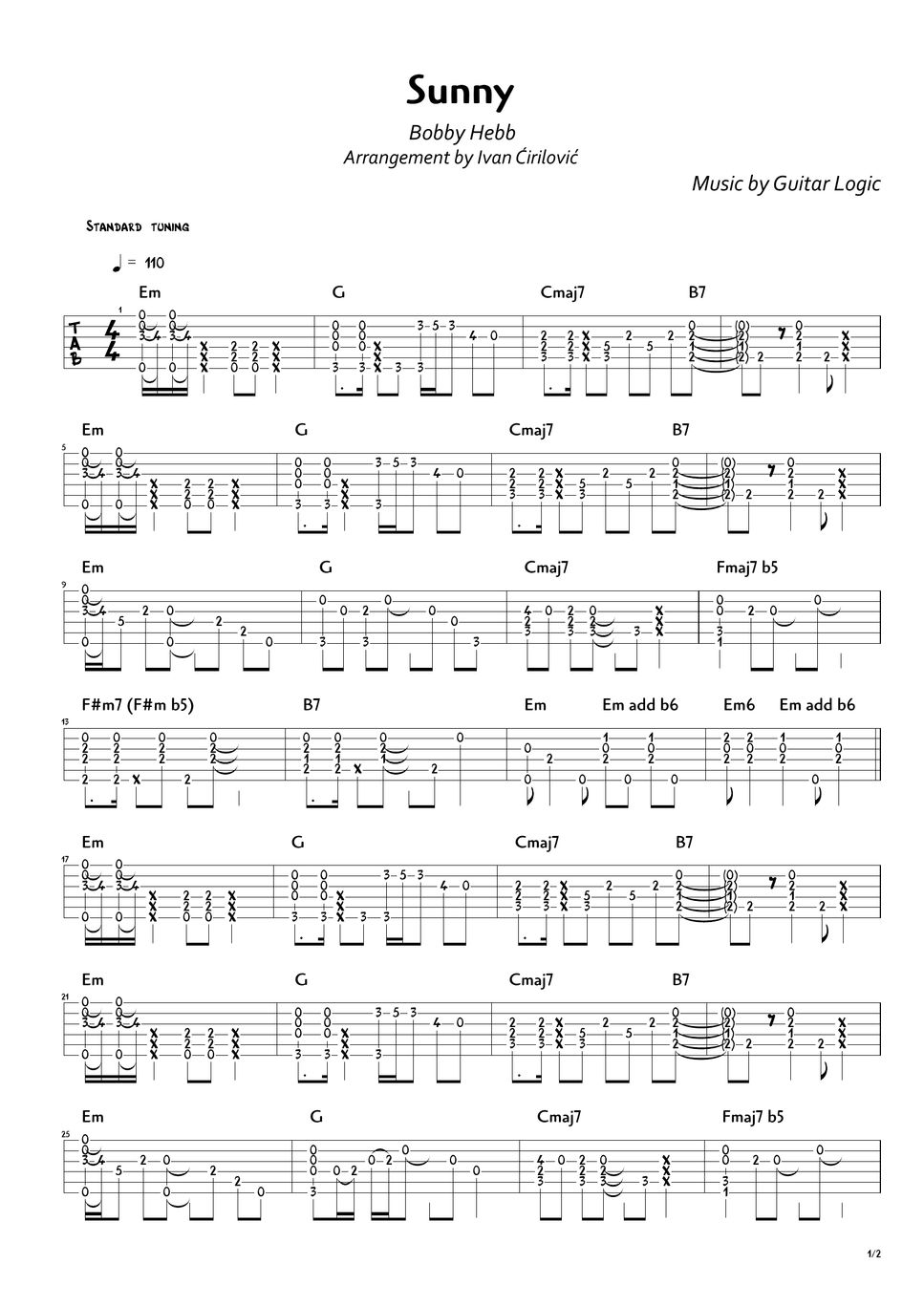 Boney M - Sunny (Fingerstyle version) Sheets by Ivan Cirilovic