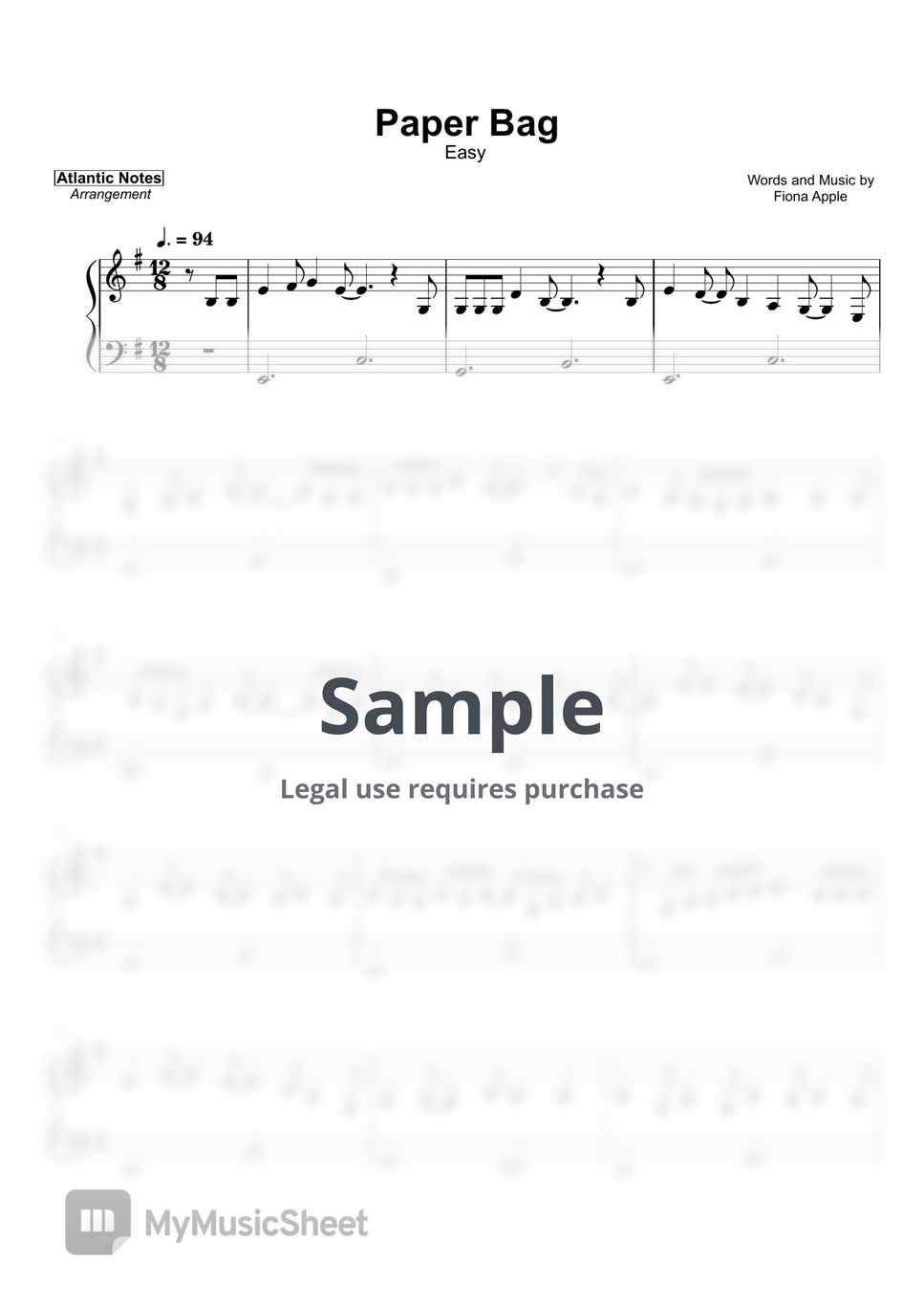 Fiona Apple - Paper Bag Sheet Music by Atlantic Notes