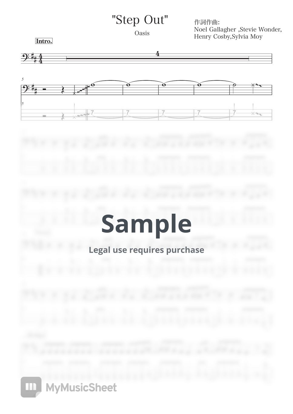 Oasis - Step Out (ベース譜/TAB譜あり) 악보 by きどりん