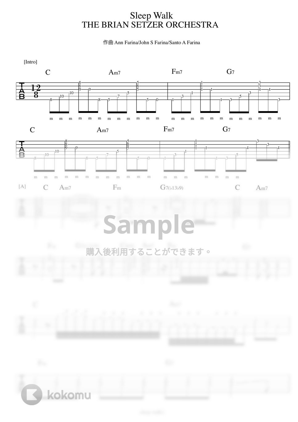 BRIAN SETZER ORCHESTRA - Sleep WalkギターTAB(おすすめ） (Sleep Walk BRIAN ...