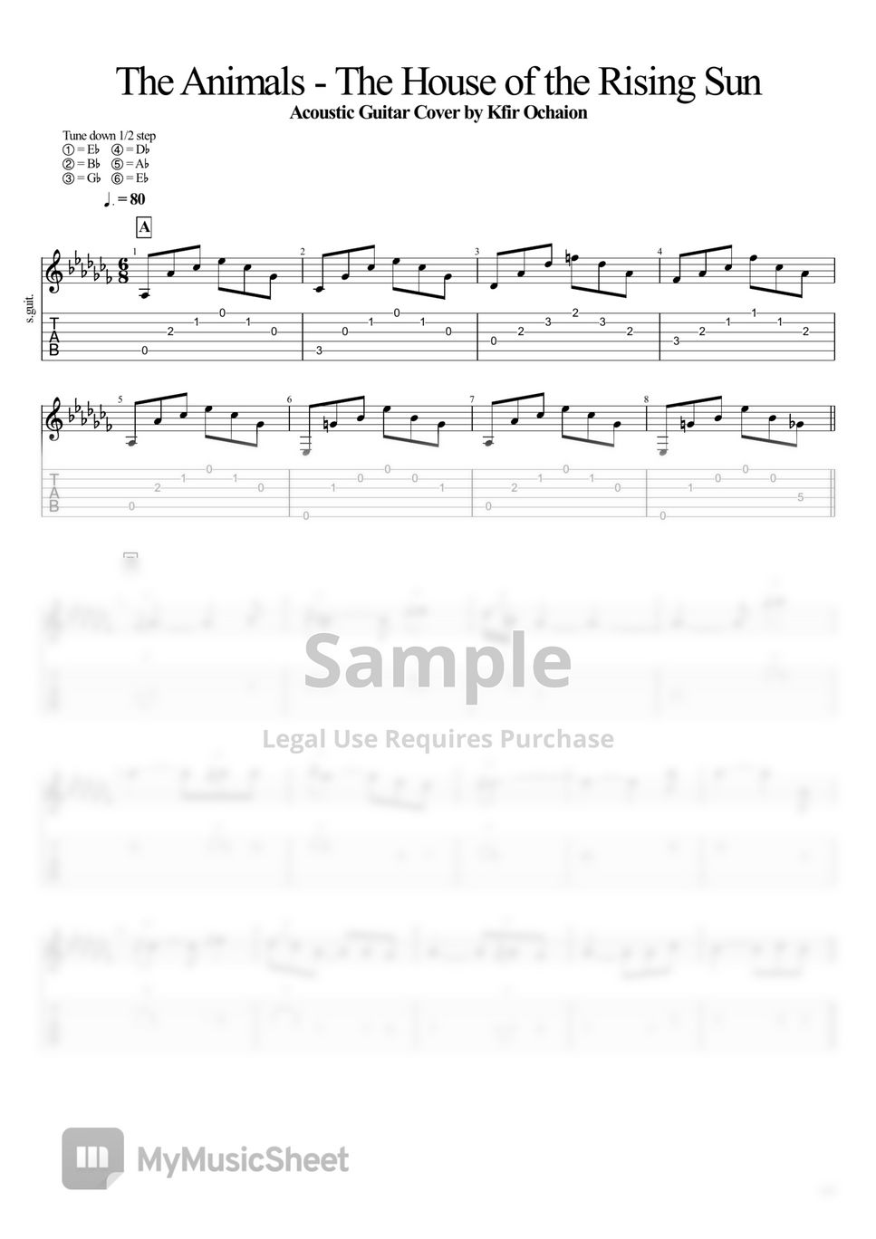 The Animals - The House of the Rising Sun - Acoustic Sheet Music by ...