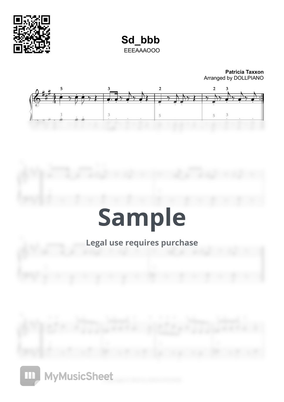 Patricia Taxxon - EEEAAAOOO (sd_bbb) (쉬운 버전, 체르니 100, 쉬운키 포함) Sheet ...