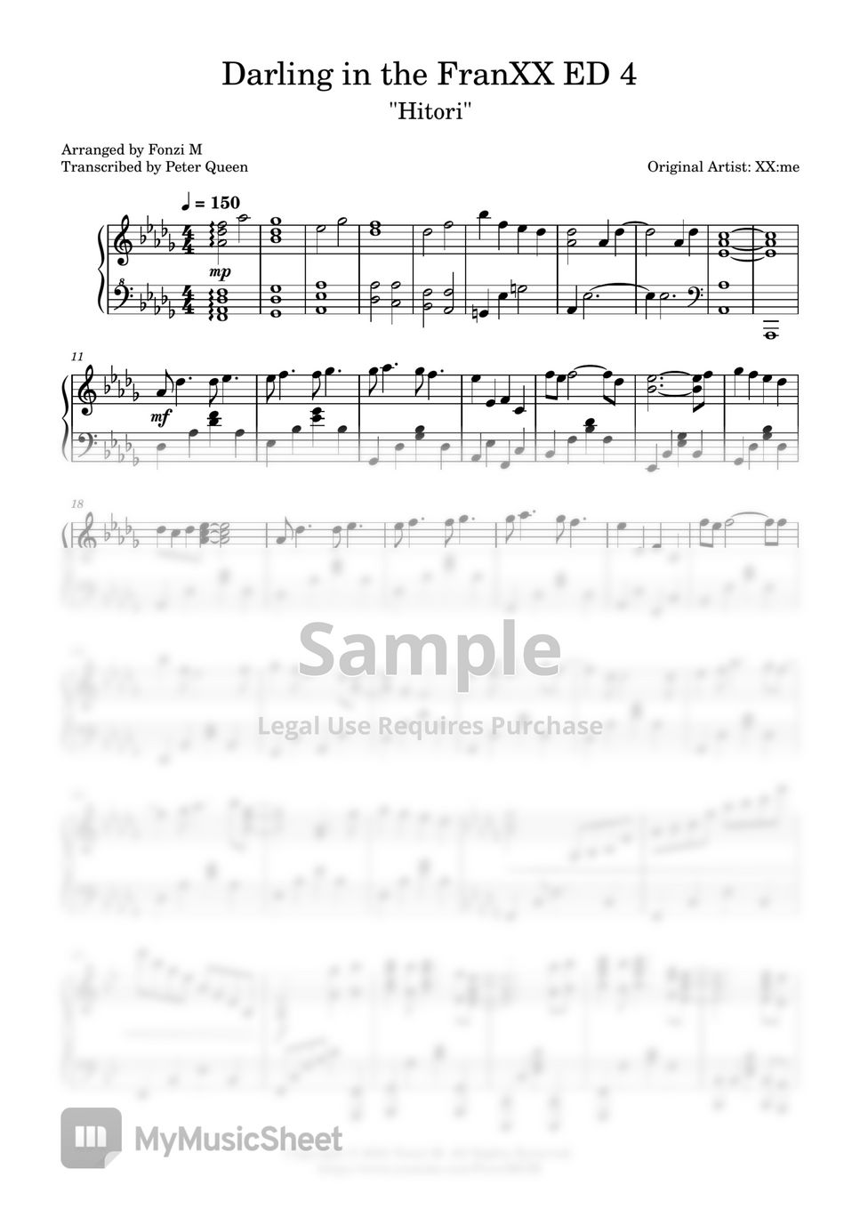 XX:me - Darling in the FranXX ED 4 - "Hitori"- Episode 13 OST Sheet ...